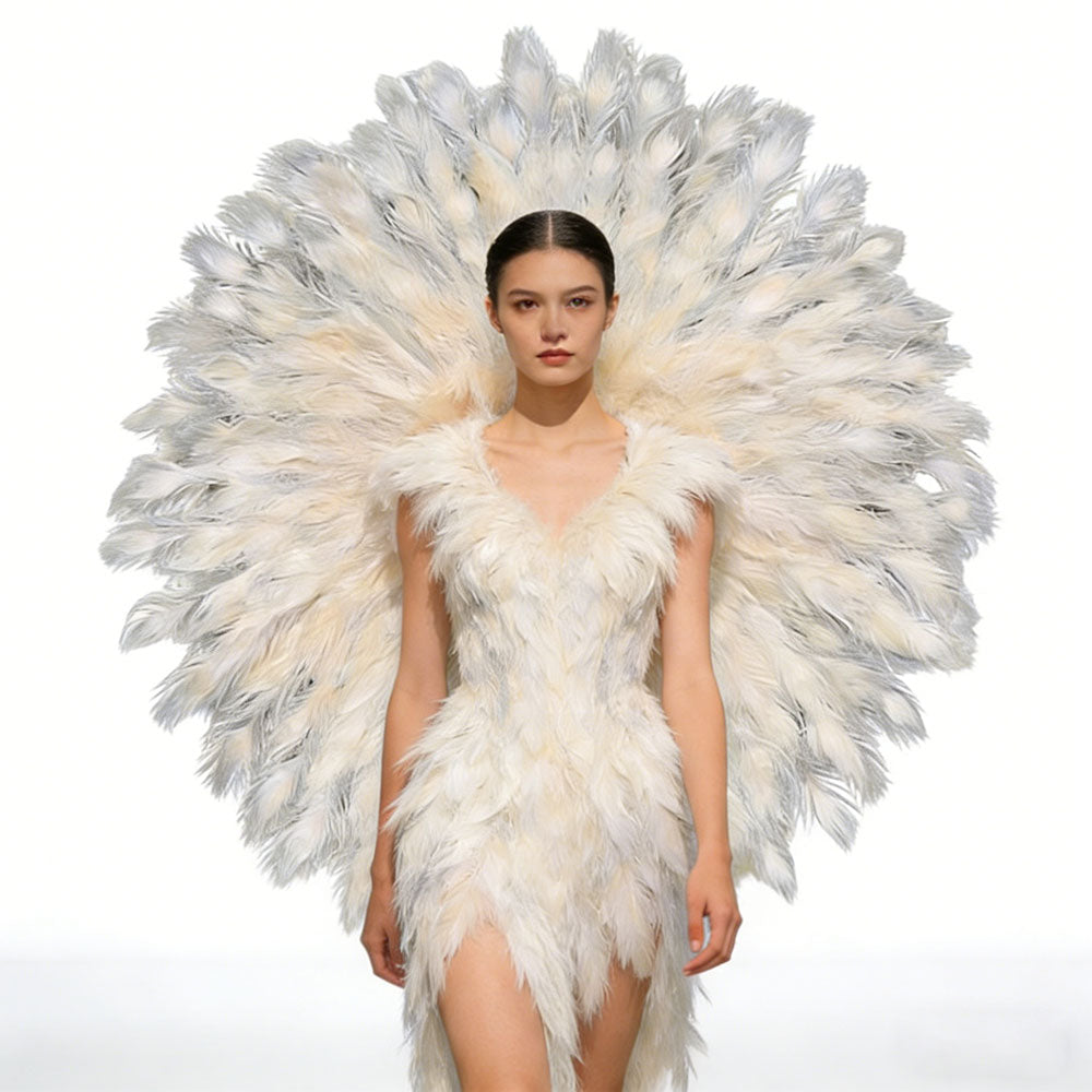 Realistic Peacock Feather Angel Wings White Lifelike Stage Wings for P