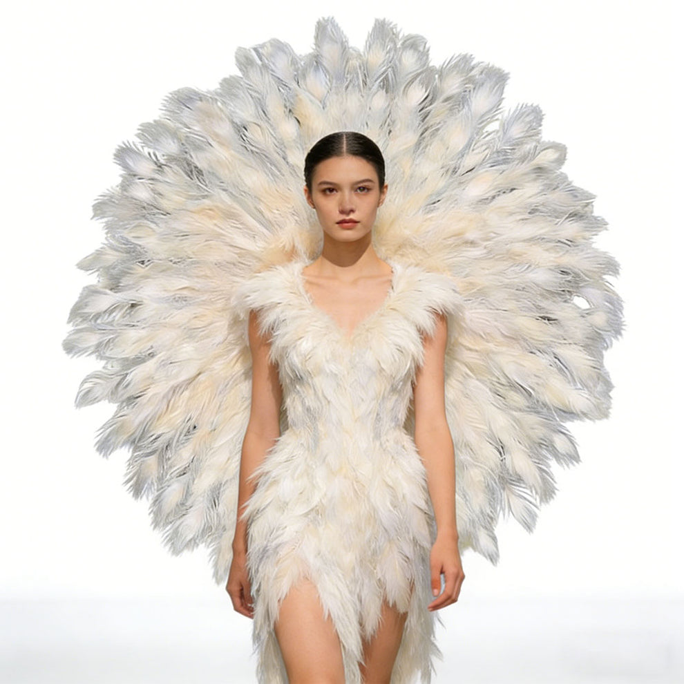 Realistic Peacock Feather Angel Wings White Lifelike Stage Wings for P